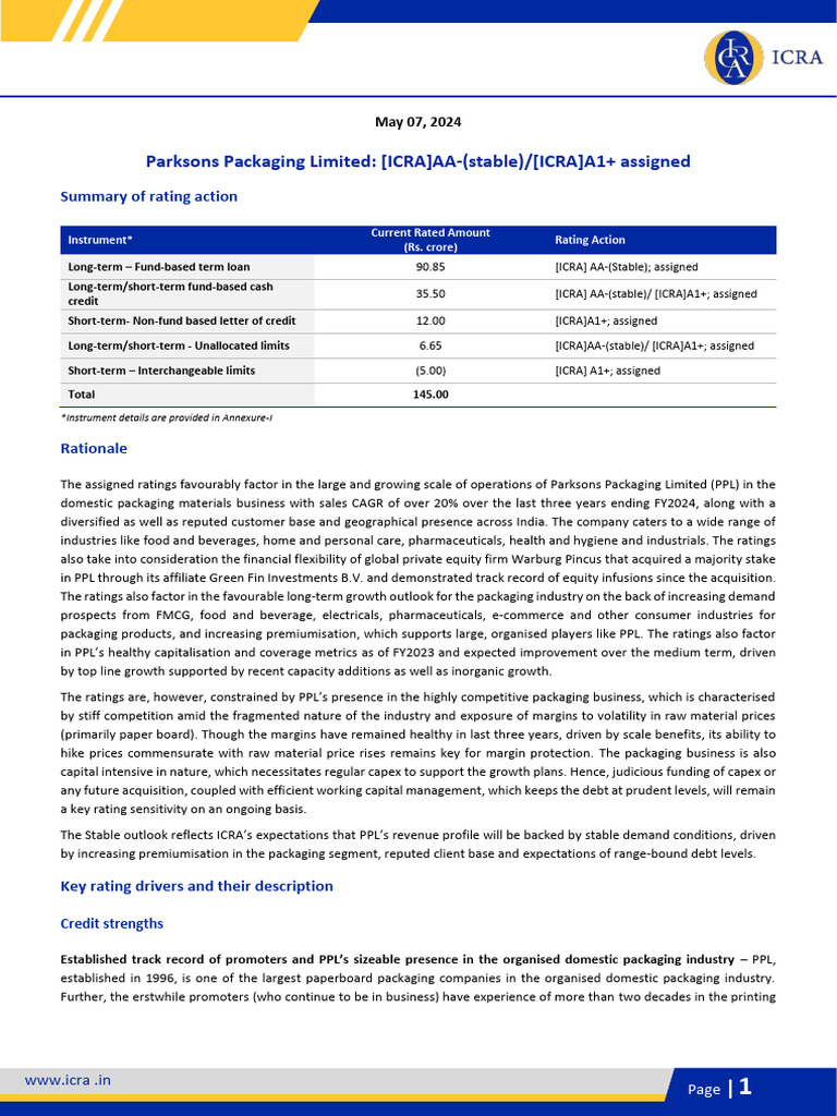 Parksons Packaging Limited | PDF