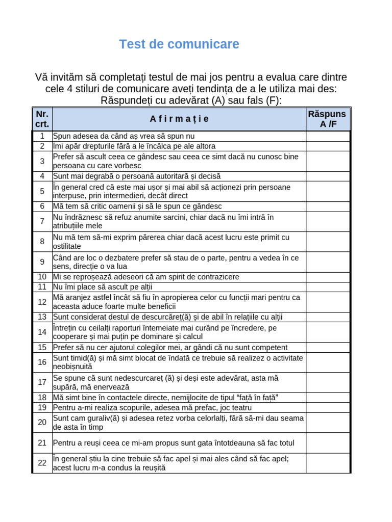 Test - Stil de Comunicare | PDF