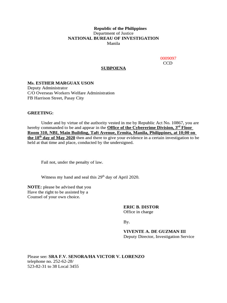 Aripin 105 Subpoena | PDF