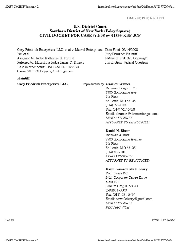 Friedrich v. Marvel DOCKET (S.D.N.Y.) | PDF | Federal Rules Of Civil ...