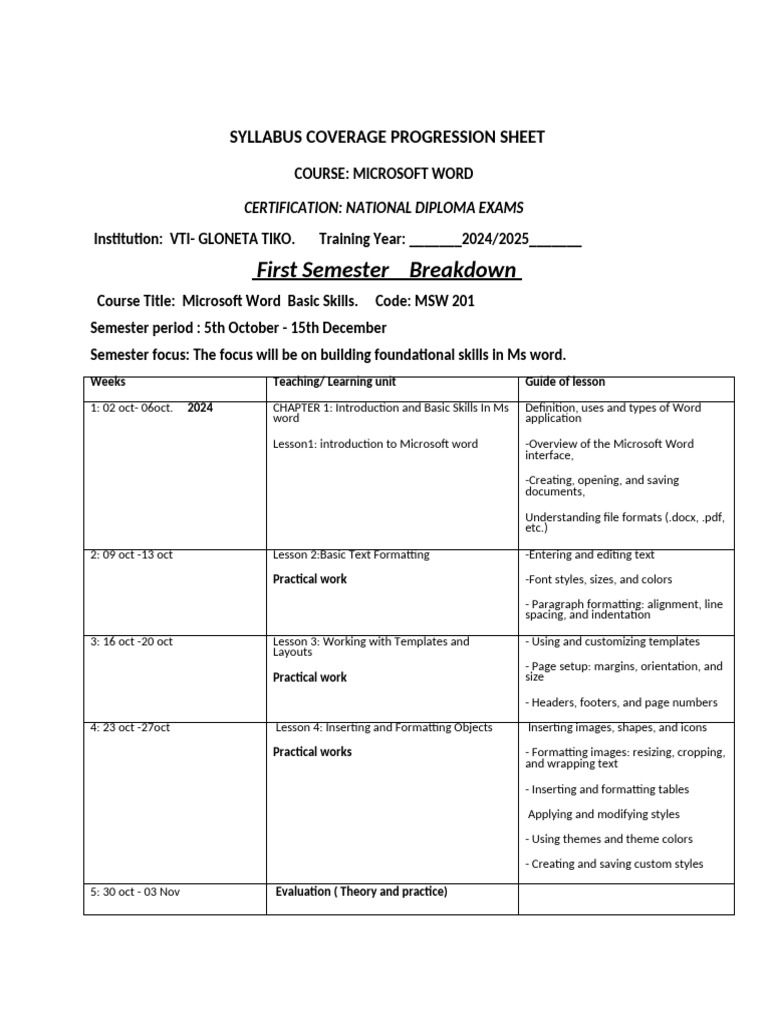 Word Syllabus | PDF | Microsoft Word | Software