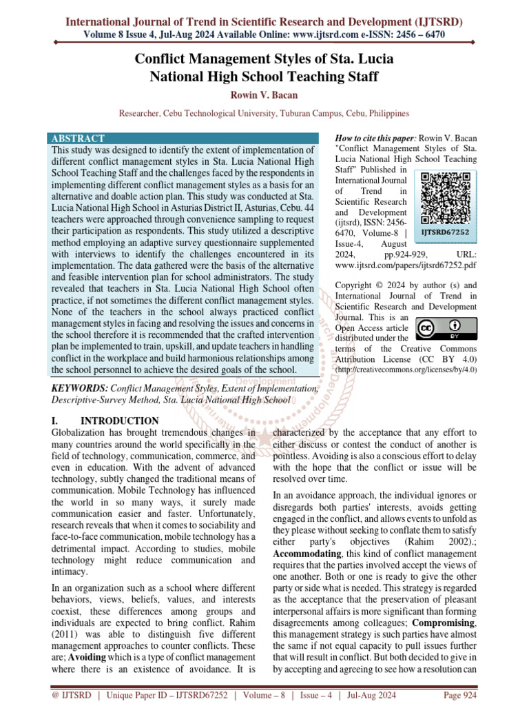 Conflict Management Styles of Sta. Lucia National High School Teaching ...