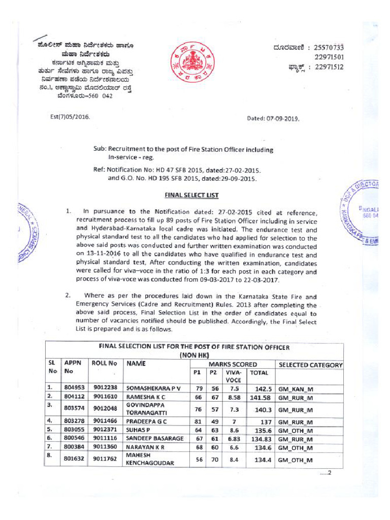 Fire Station Officer Final Selection List 7946ab0a | PDF