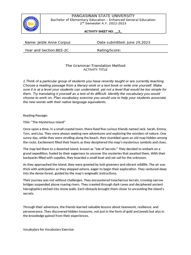 Act02 Grammartranslation | PDF