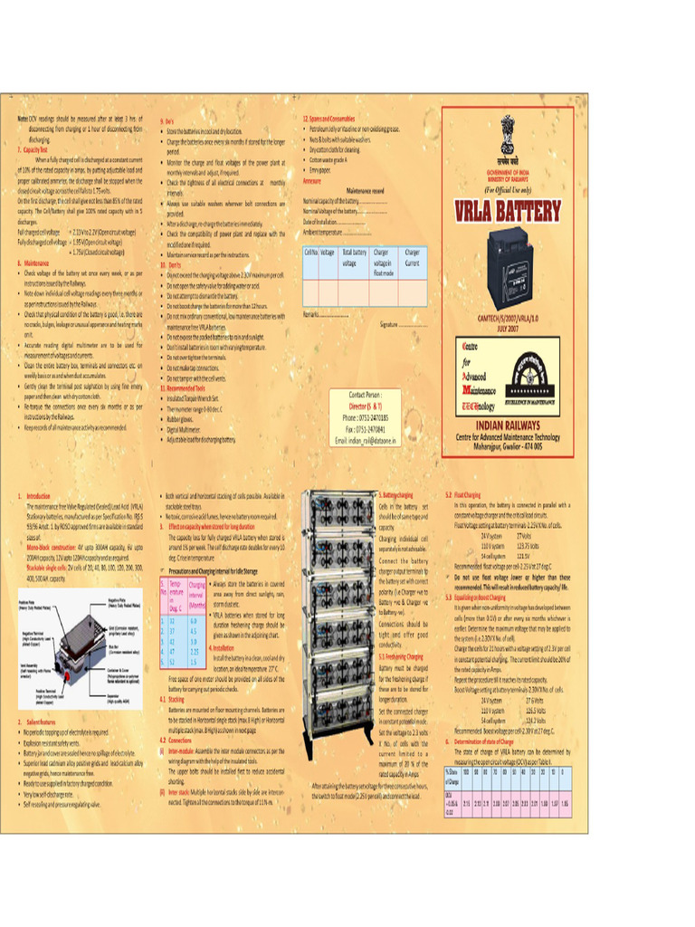 Pamphlet On VRLA Battery | PDF