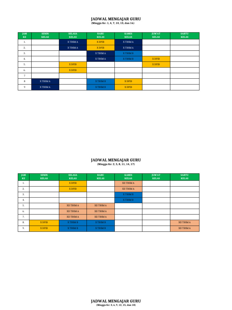 Jadwal Mengajar Guru | PDF