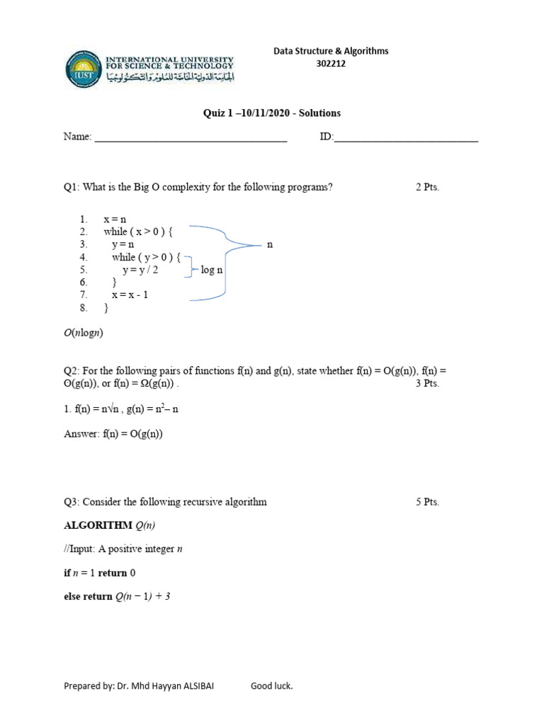 DSA - Quiz 1 - Sol | PDF