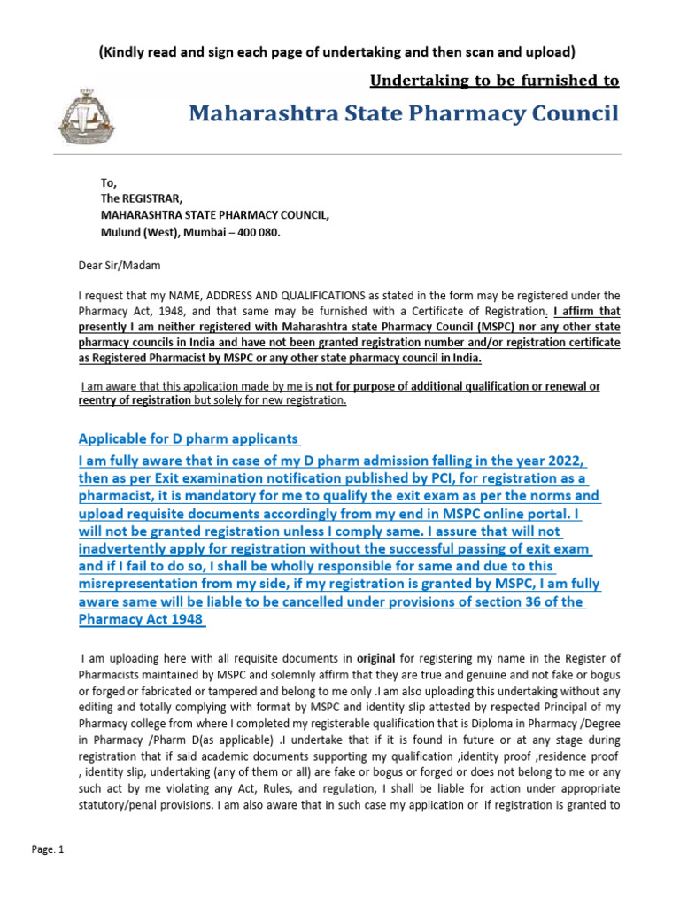 MSPC Undertaking NewReg | PDF