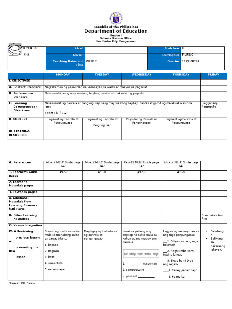 DLL - Filipino 2 - Q1 - W7 | PDF