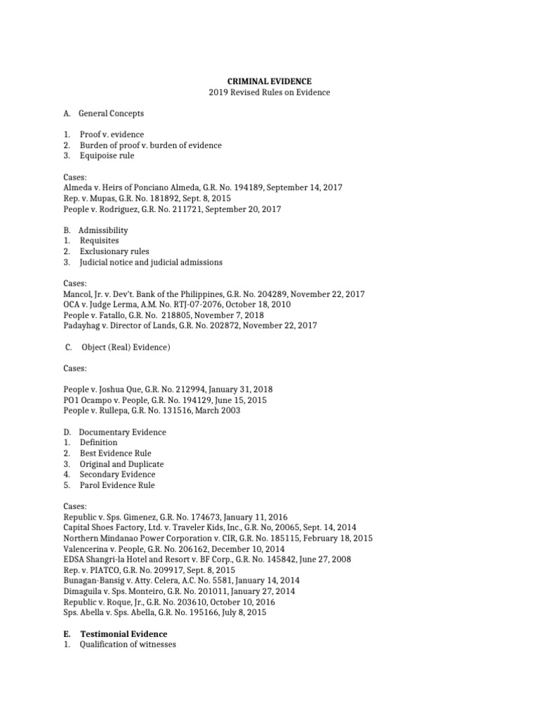 Evidence Syllabus COMPLETE | PDF