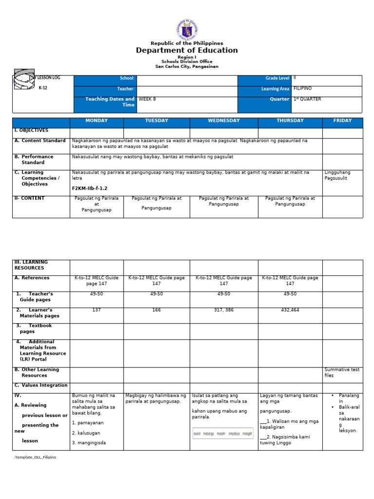 DLL - Filipino 2 - Q1 - W8 | PDF