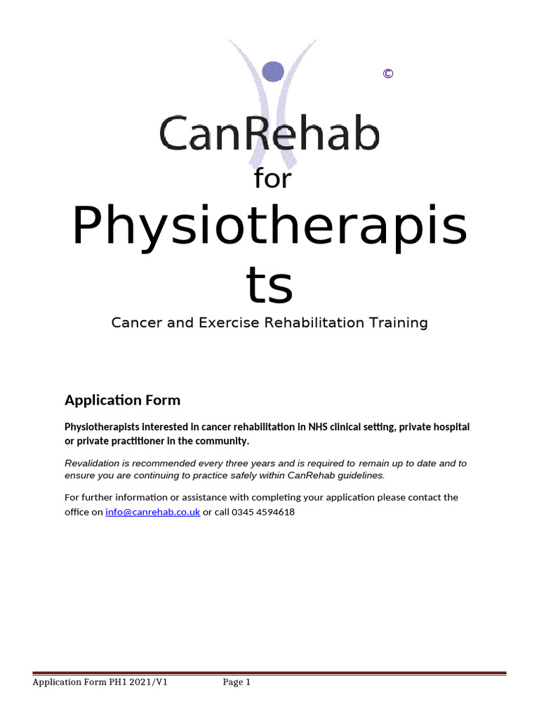 Physiotherapy Application Form | PDF