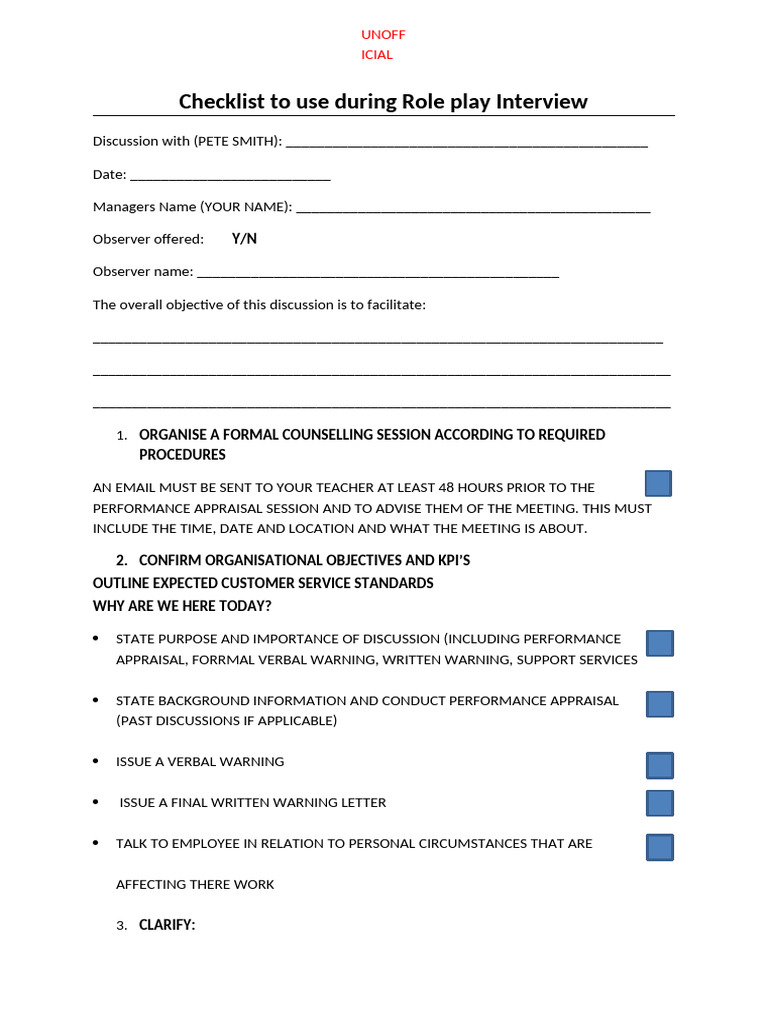 Roleplay Checklist | PDF