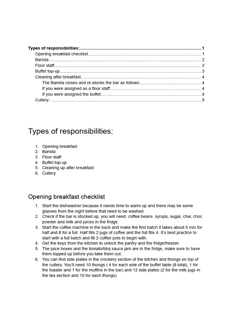 Breakfast Shift To-Do List | PDF
