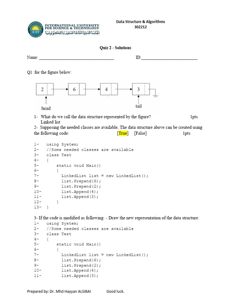 DSA - Quiz 2 - Sol | PDF
