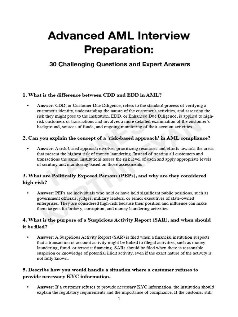 KA Vinesh KAR Thikey AN KA Vinesh KAR Thikey AN: Advanced AML Interview Preparation | PDF