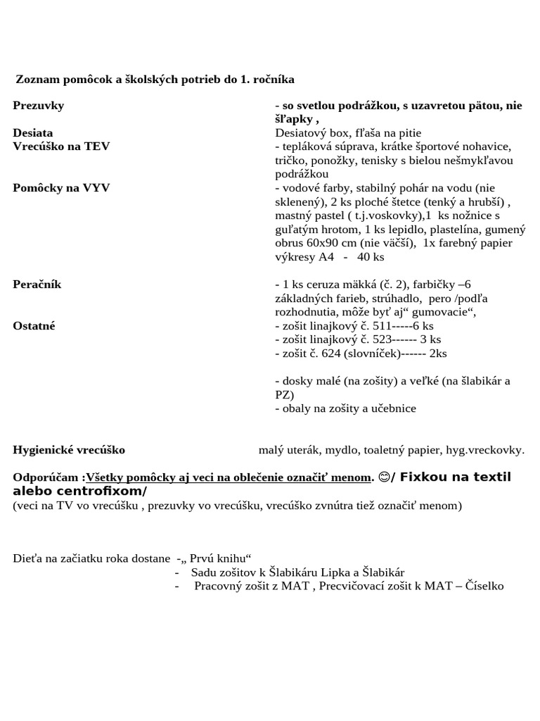 Zoznam 1. Rocnik | PDF