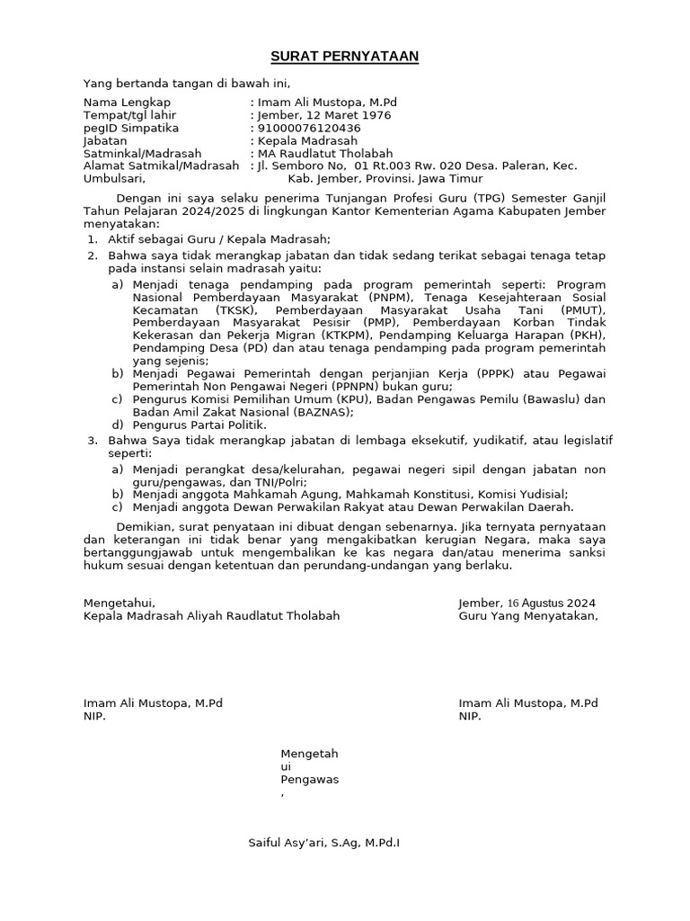 SURAT PERNYATAAN Simpatika | PDF