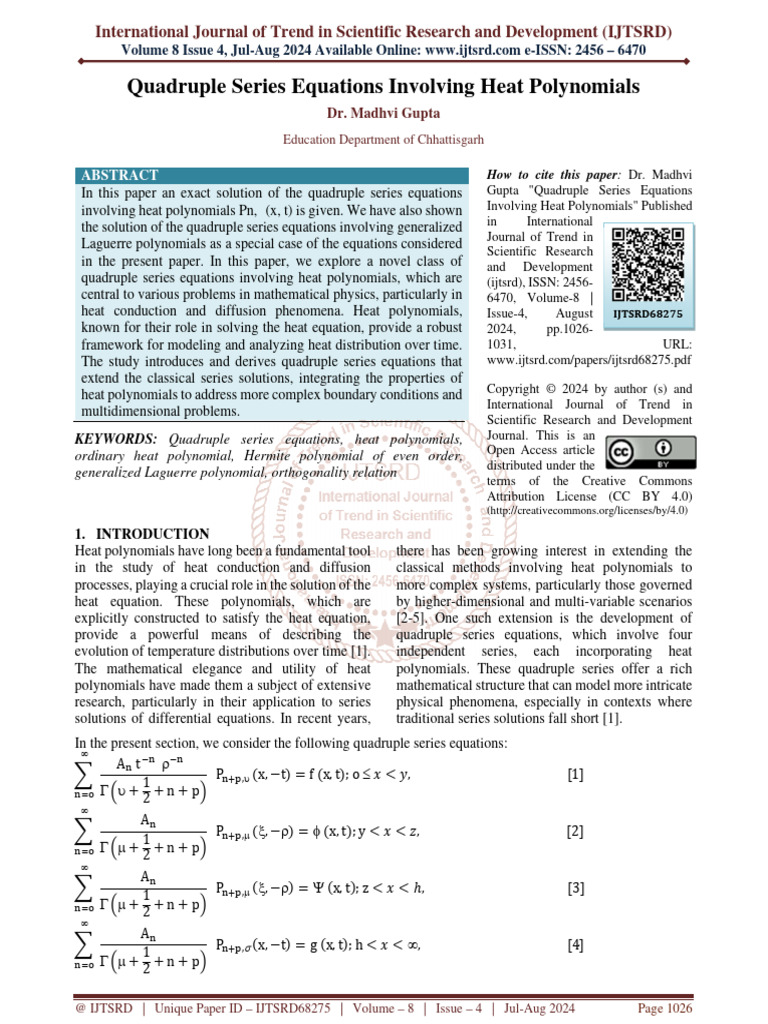 Quadruple Series Equations Involving Heat Polynomials | PDF | Equations ...