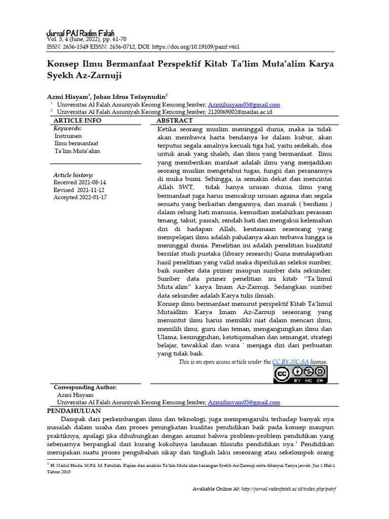 Azmi Jurnal Konsep Ilmu Bermanfaat Proses | PDF
