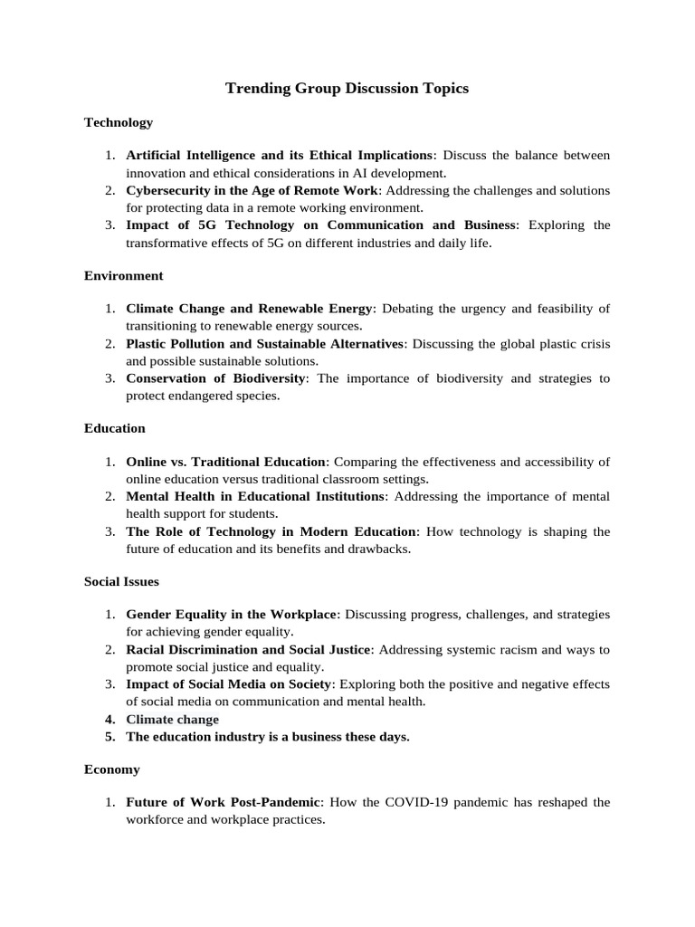 Trending Group Discussion Topics | PDF