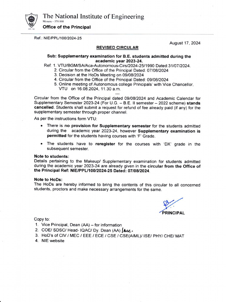 Revised Circular B.E. 2023 24 | PDF