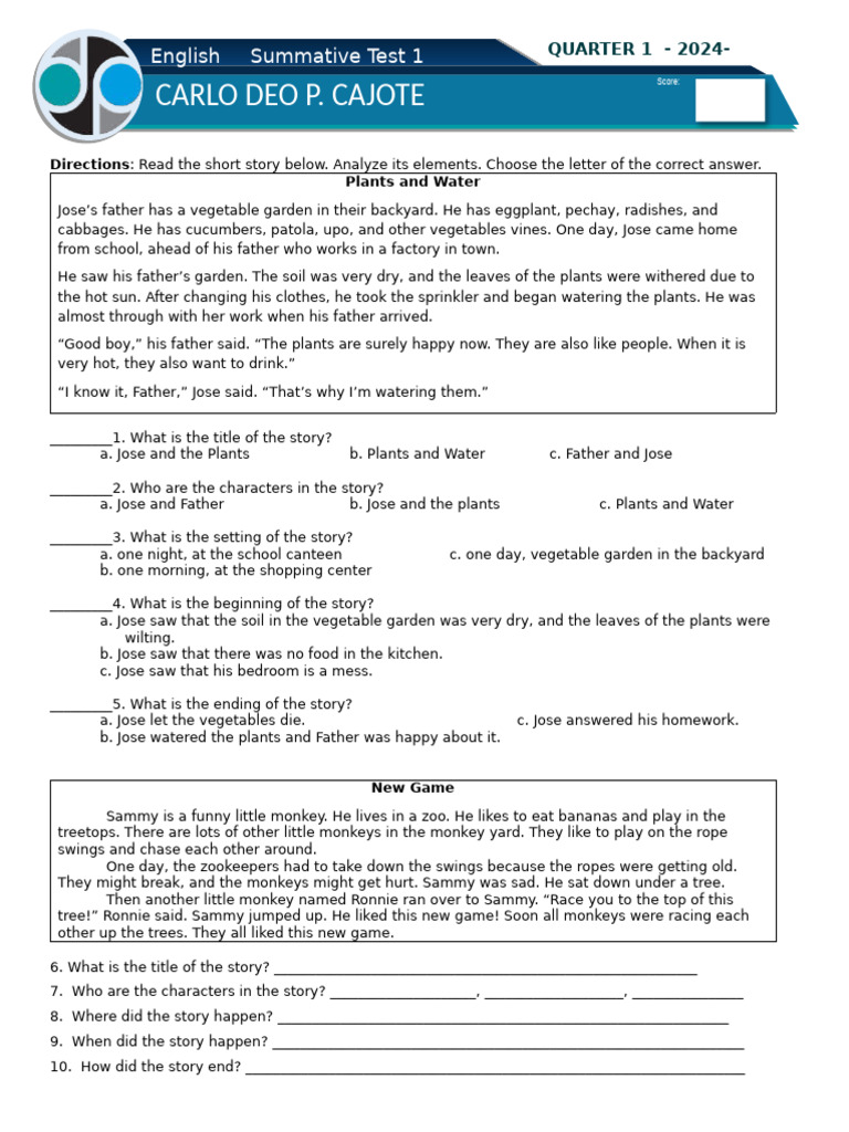 English Q1 SAMPLE01 | PDF