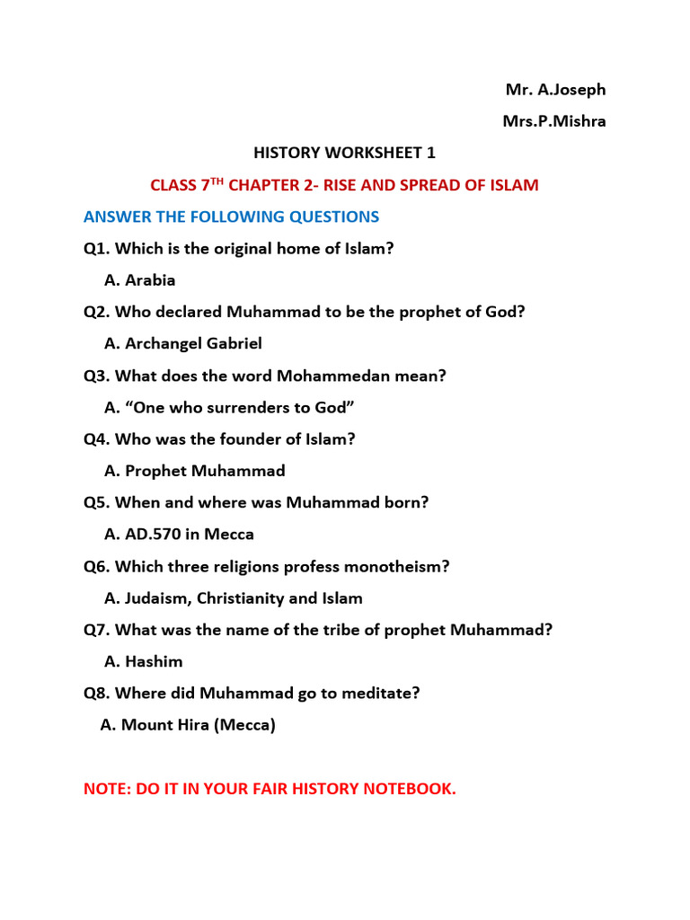 Class 7 History Chap 2 Rise and Spread of Islam | PDF
