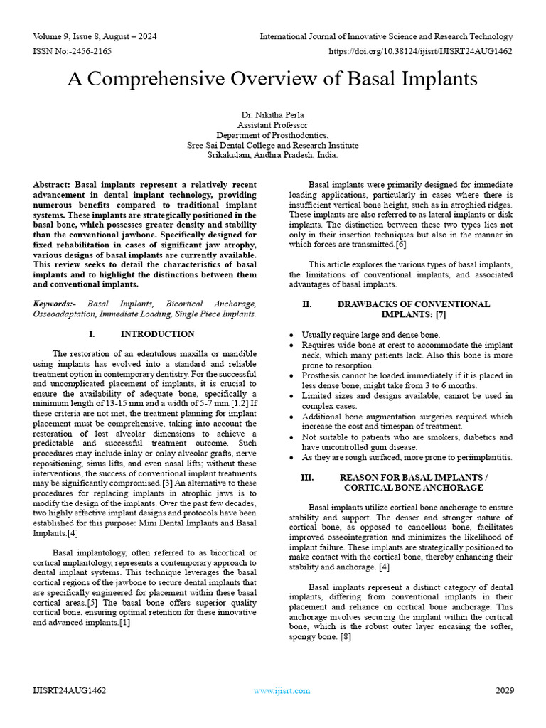 A Comprehensive Overview of Basal Implants | PDF