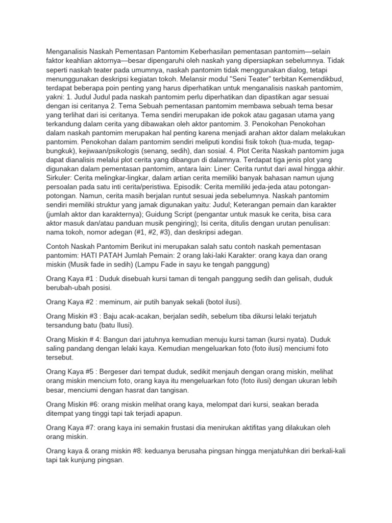 Naskah Pantomim Orang Kaya & Miskin | PDF