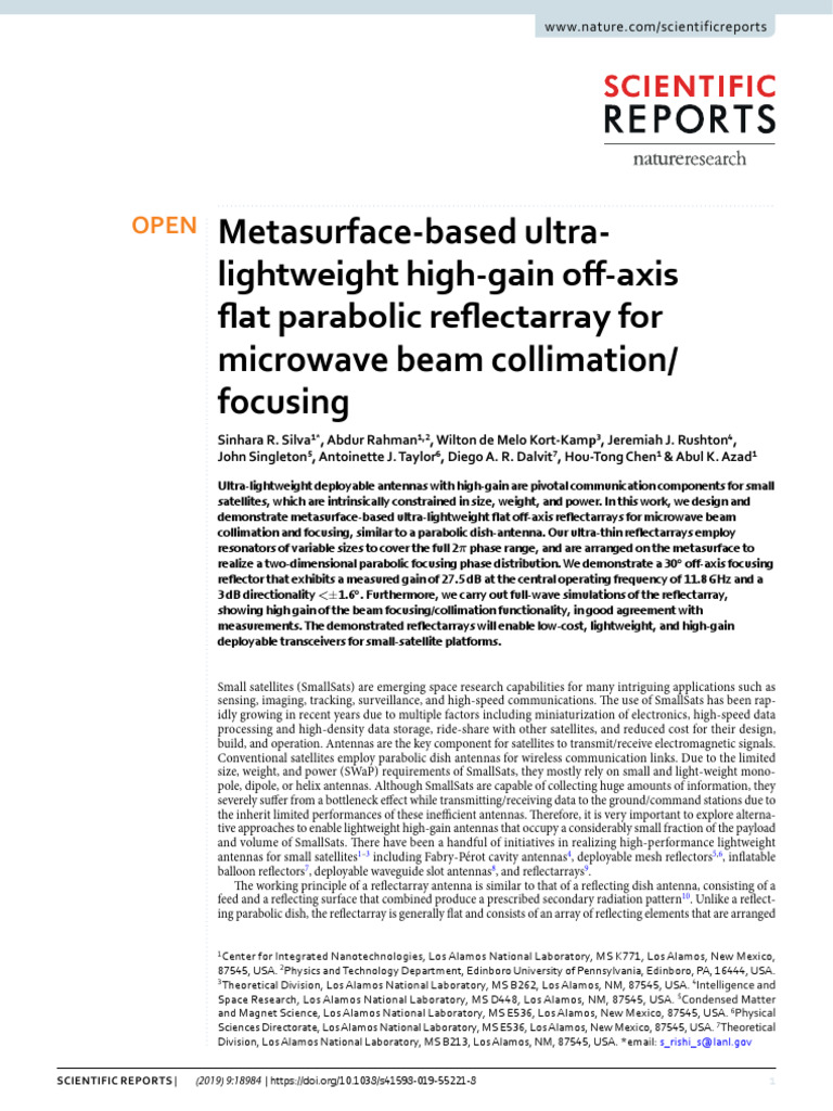 Metasurface Flat Parabolic Reflect Array | PDF