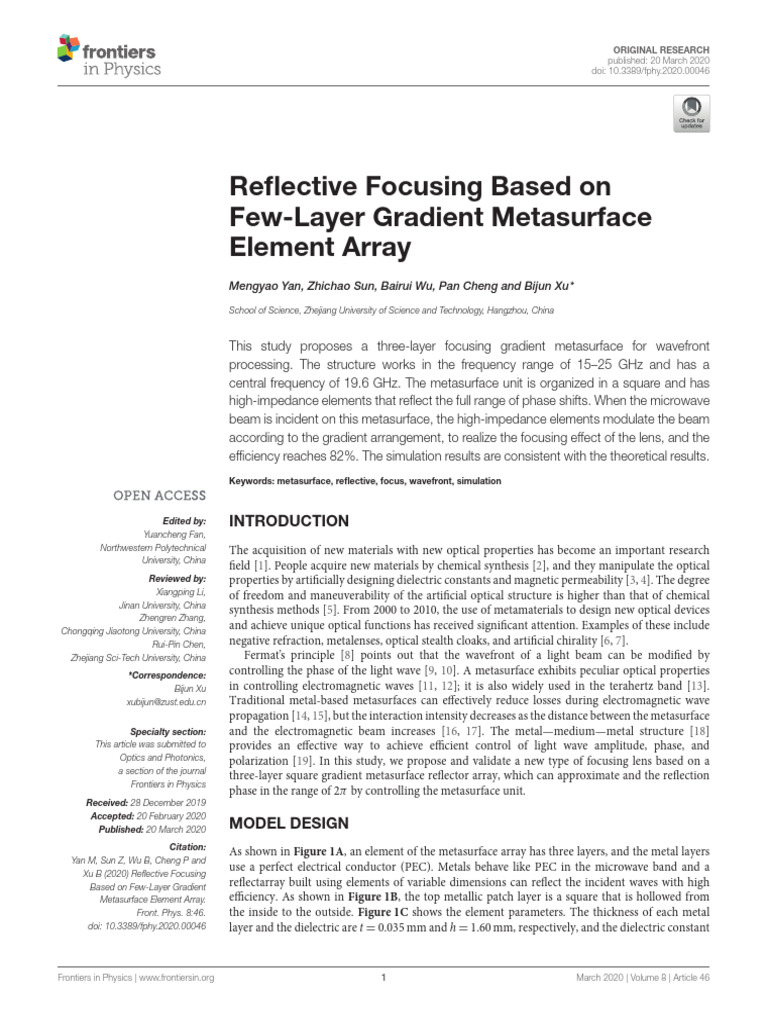 Reflecting Focusing Metasurface 3 Layers | PDF