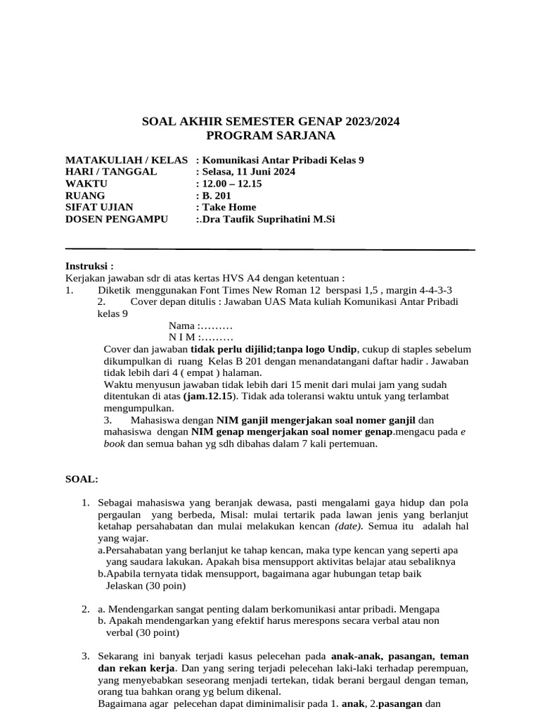 Soal UAS KAP - Kelas 9 Genap 2023 - 2024 | PDF