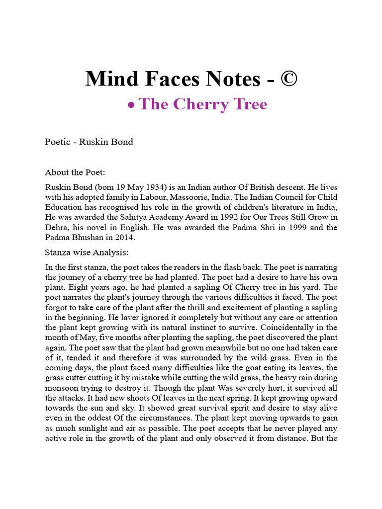 Mind Faces - Cherry Tree (Stanza Wise) | PDF | Poetry | Art