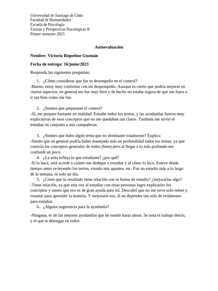 Autoevaluación Viki | PDF | Crecimiento personal y profesional | Ciencia y matemáticas
