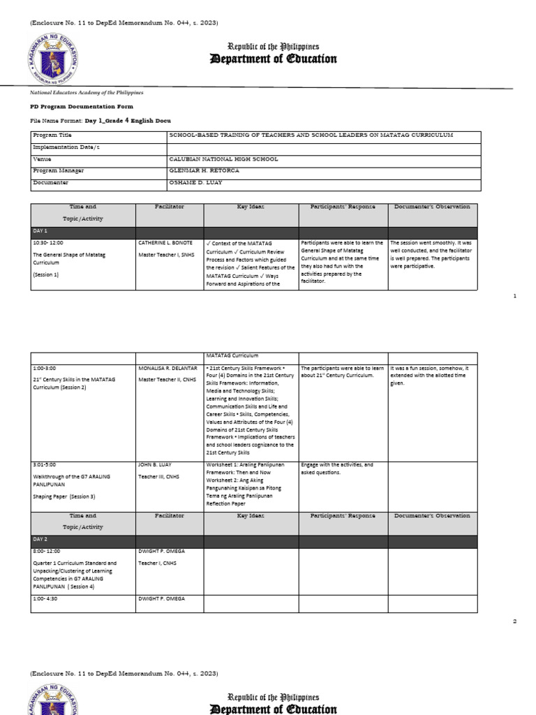 PD Program Documentation Form 11 1 | PDF