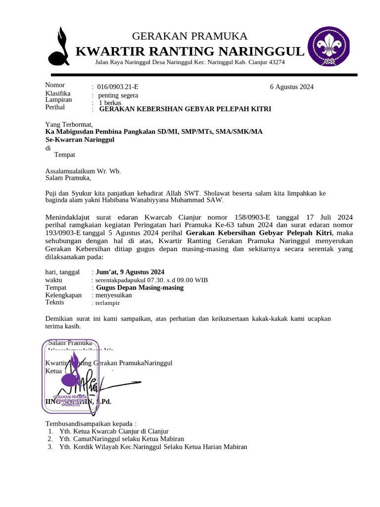 Surat Edaran Gerakan Kebersihan | PDF