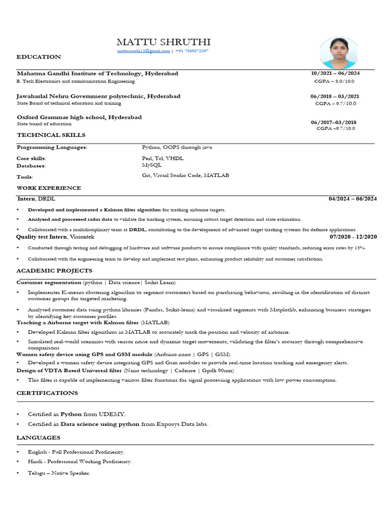 Mattushruthi Resume1 | PDF