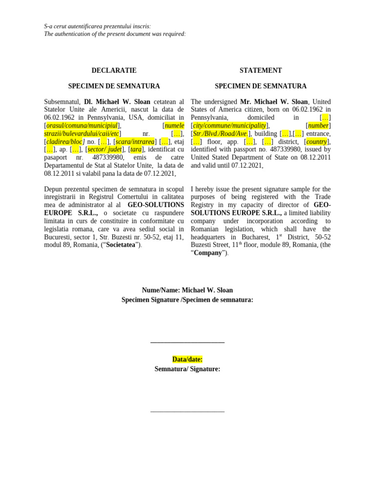 Signature Specimen Director Michael W. Sloan 26.02.2016 | PDF