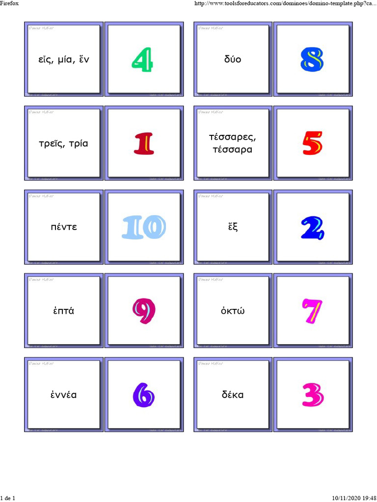 Domino Numeros Del 1 Al 10 | PDF
