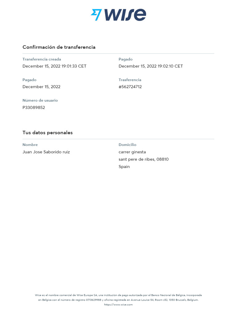 Wise Transaction Invoice Transfer 562724712 736954599 Es | PDF
