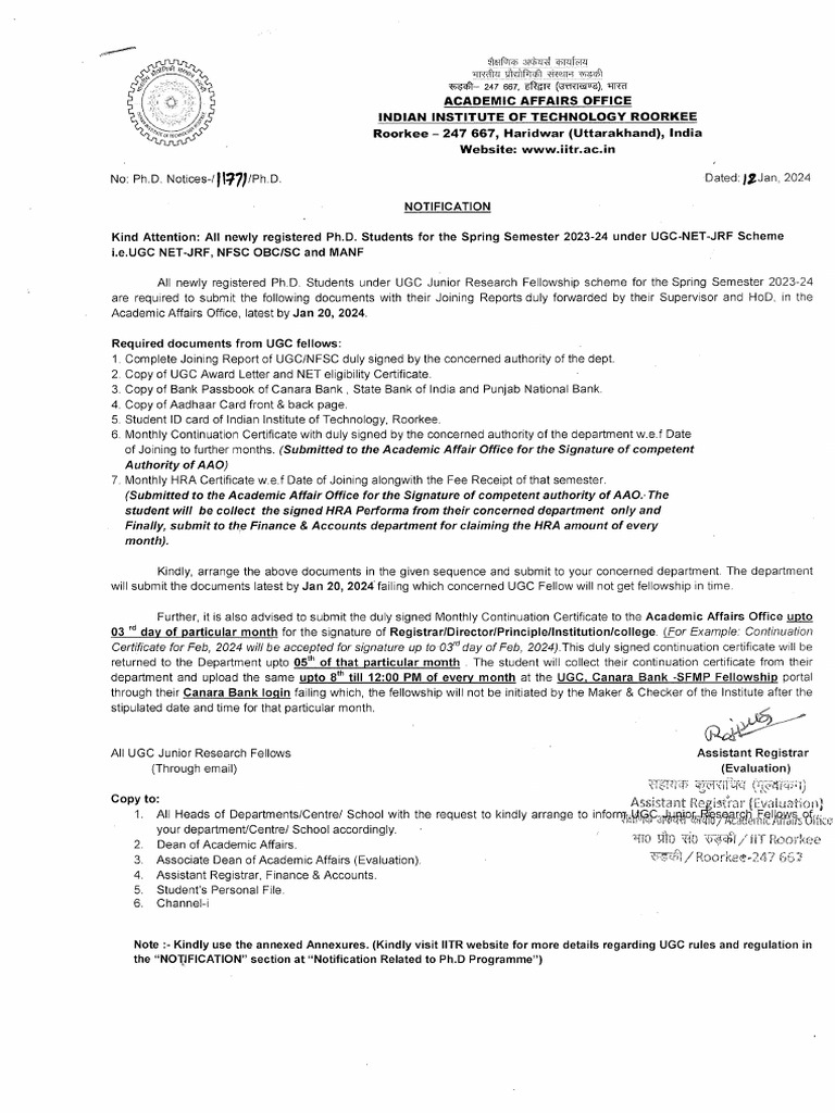 Notification - Spring Semester 2023-24 | PDF