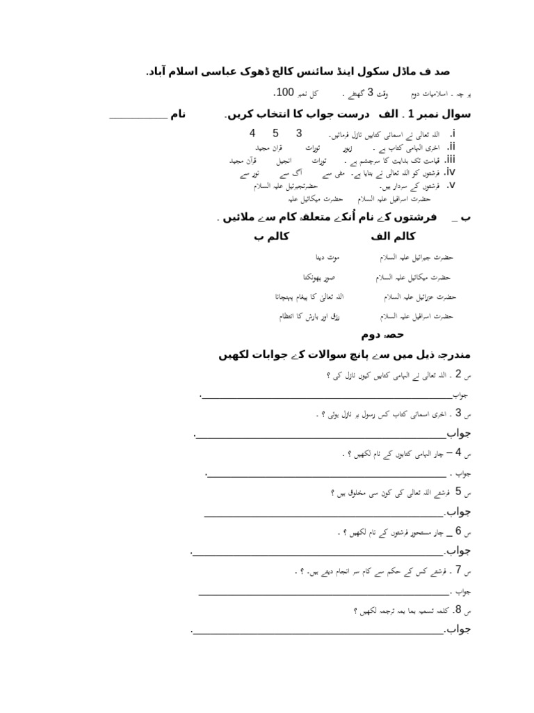 Islamyat 2nd Sadaf | PDF