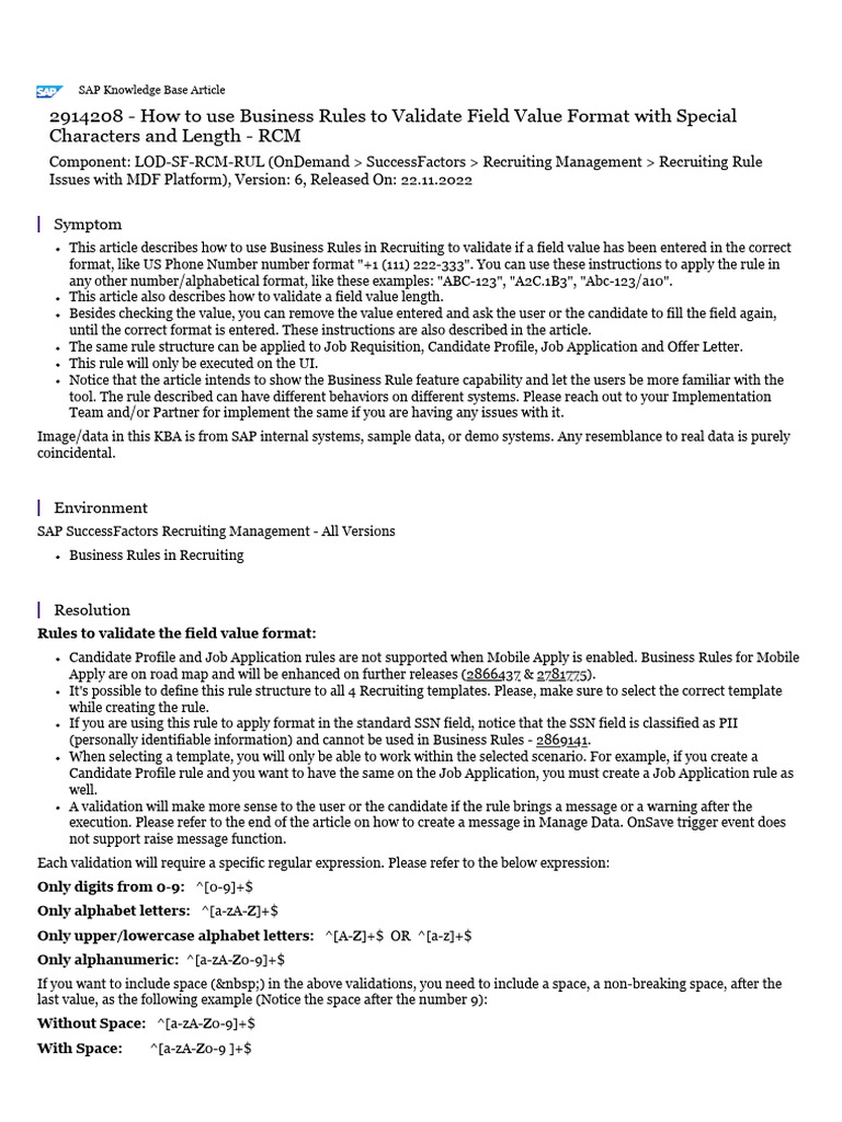 How To Use Business Rules To Validate Field Value Format With Special Characters and Length ...