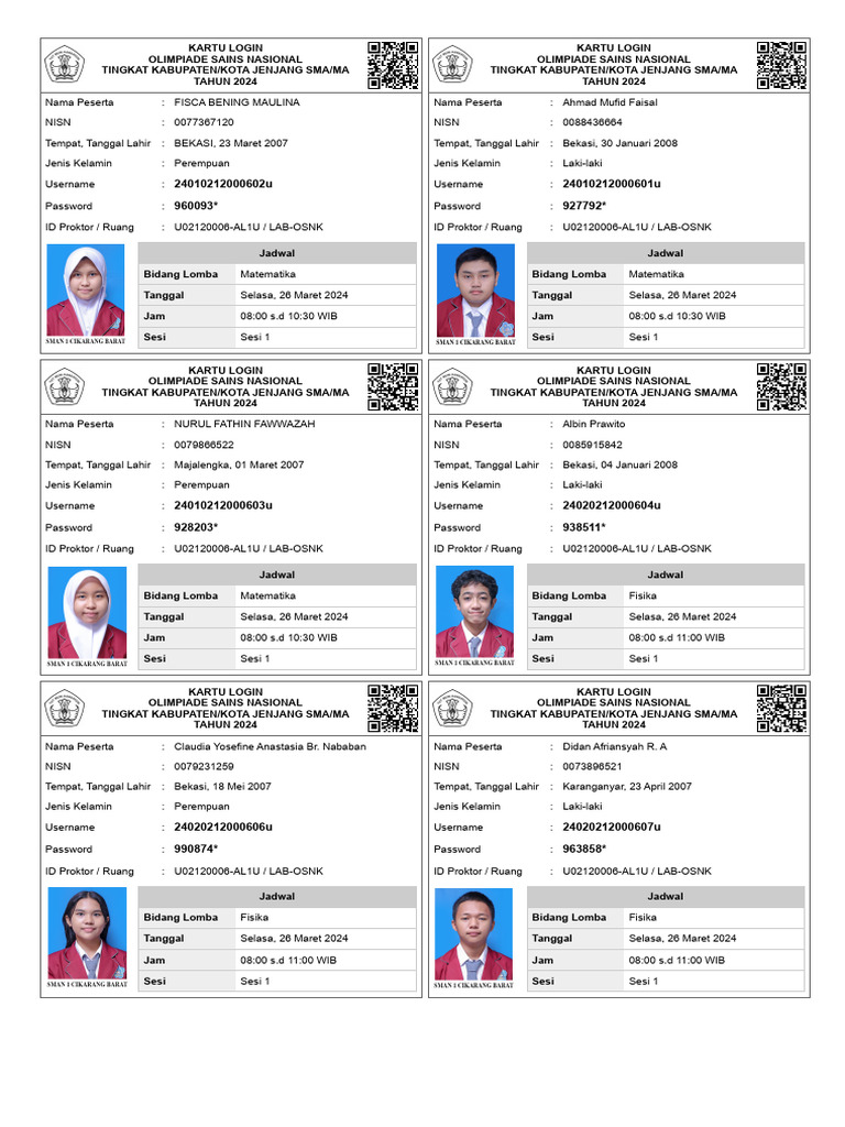 KARTU OSNK - Olimpiade Sains Nasional Tingkat Kabupaten - Kota | PDF