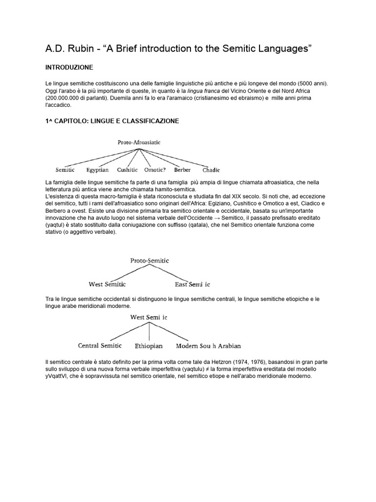 A. Rubin - A Brief Introduction To The Semitic Languages (Riassunto ...