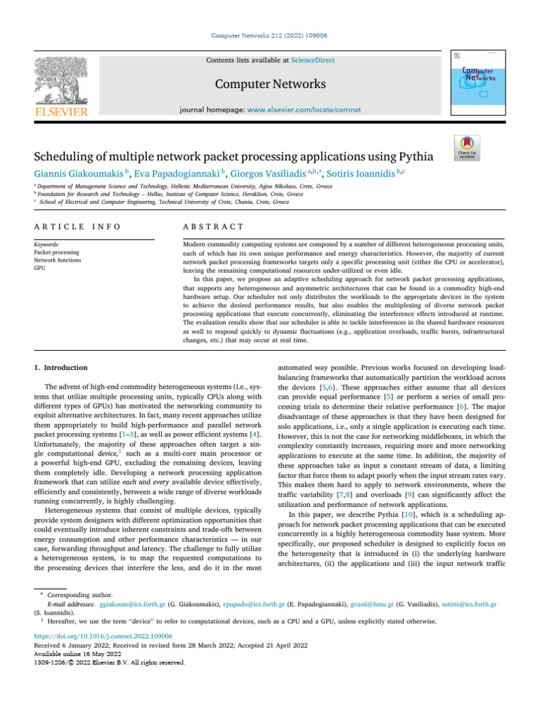 Scheduling of Multiple Network Packet Processing Applicat - 2022 - Computer Netw | PDF
