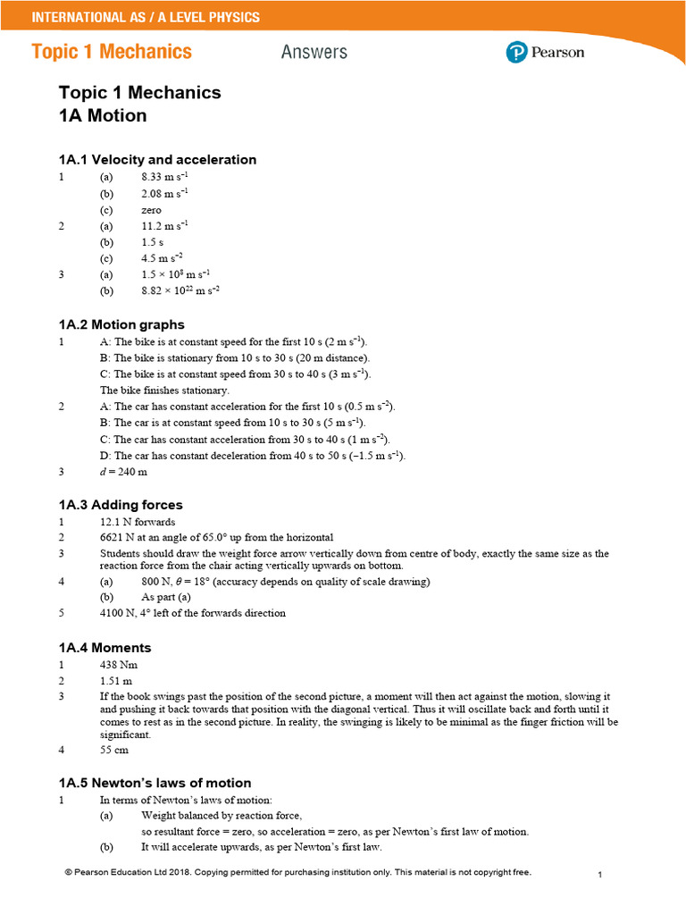 As Level Physics Answer Book 1 Pearson Edexcel International | PDF ...