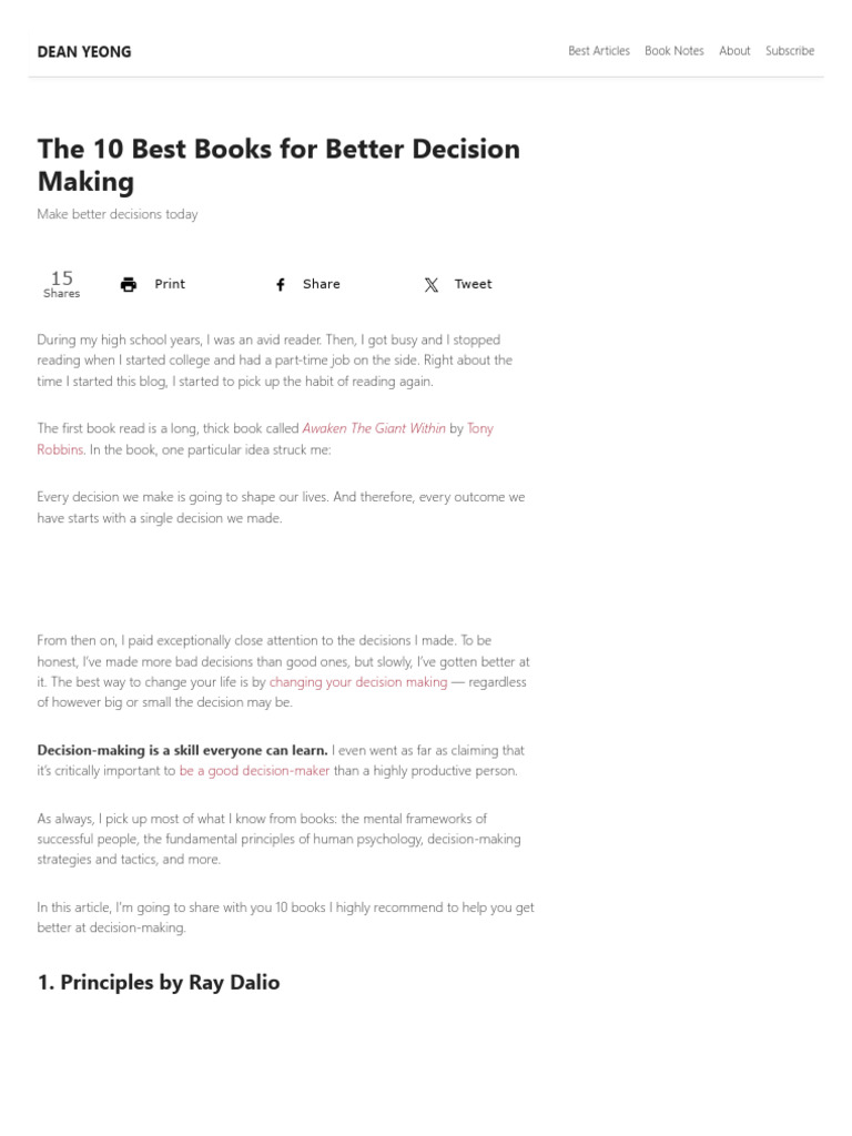 The 10 Best Books For Better Decision Making - Dean Yeong | PDF
