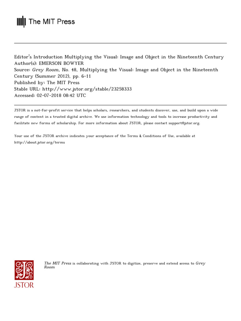 Editor's Introduction Multiplying The Visual, Image and Object in The Nineteenth Century | PDF